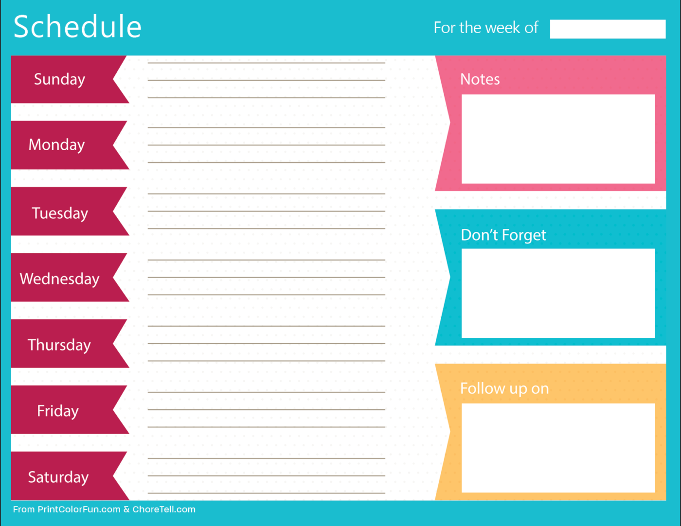Clean, bold printable weekly schedule planner – Free printable ...
