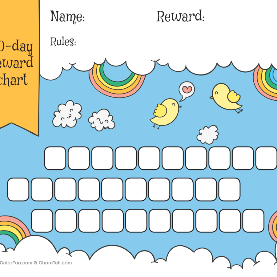 Rainbow & sky 30-day reward chart for kids – Free printable downloads ...