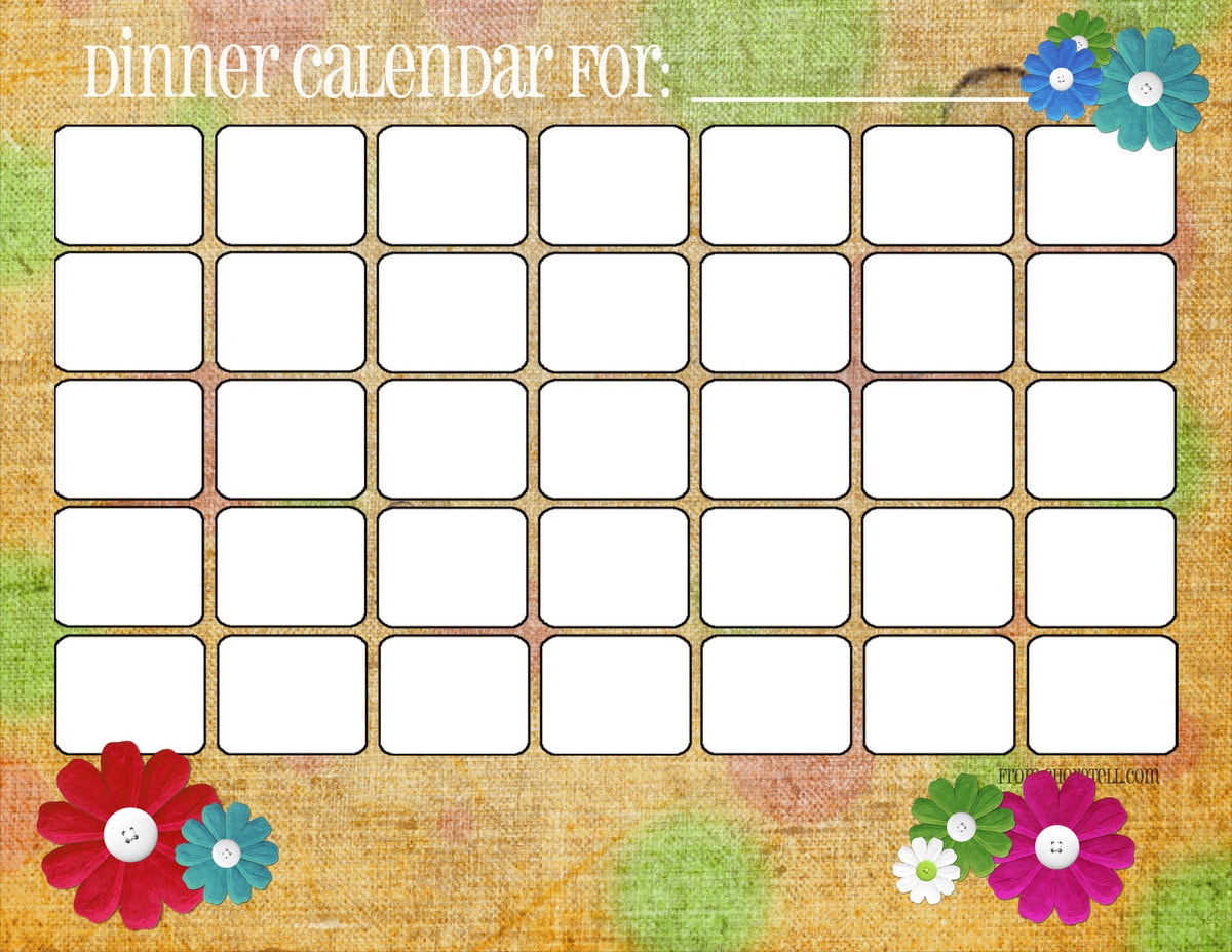 Dinner menu planning calendars – Free printable downloads from ChoreTell