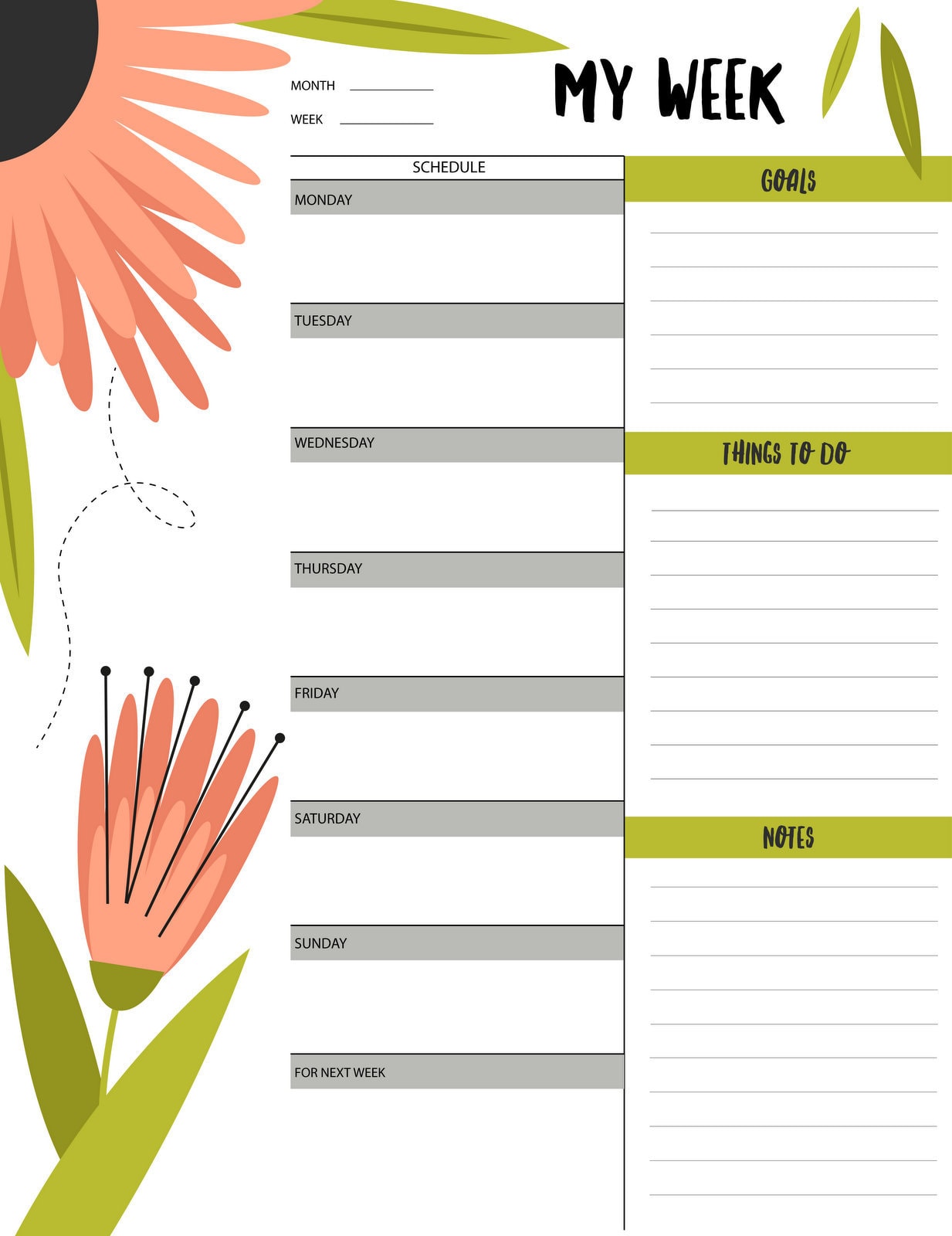 Floral My Week Schedule To do List Printable Free Printable 
